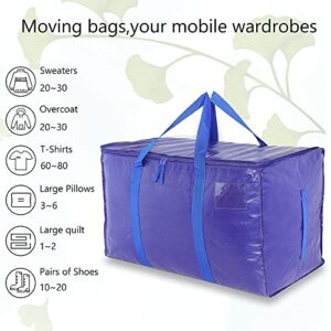 BOCAR Oversized Home Moving Bags Heavy Duty Extra Large Storage Bags for Clothes with Zippers Carrying Handles, Space Saving Alternative to Moving Box Packing Moving Supplies (MB-001-Blue-3)