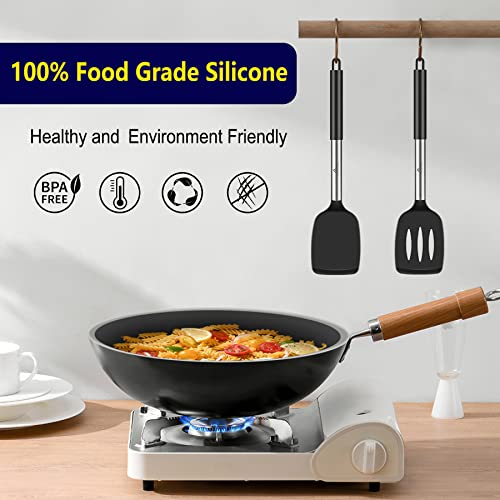 HOTEC Heat Resistant Silicone Solid Turner, Slotted Kitchen Spatulas set kitchen cooking utensils for Nonstick Cookware BPA Free