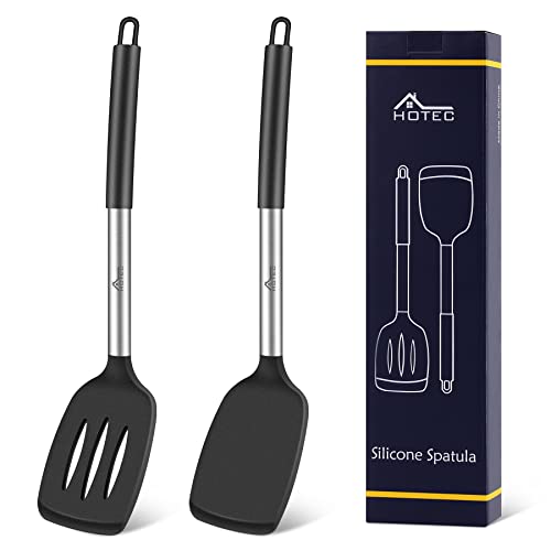 HOTEC Heat Resistant Silicone Solid Turner, Slotted Kitchen Spatulas set kitchen cooking utensils for Nonstick Cookware BPA Free