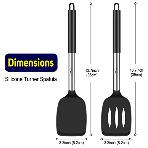 HOTEC Heat Resistant Silicone Solid Turner, Slotted Kitchen Spatulas set kitchen cooking utensils for Nonstick Cookware BPA Free