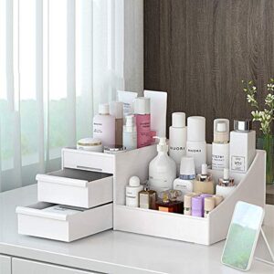 Wanclik Plastic Desk Makeup Organizer Drawer Organizers Multi-Purpose Storage Box Tray for Cosmetic Vanity for Bedroom Bathroom Office (White, 28.5X12.5X17cm)