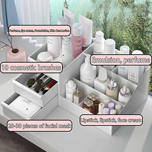 Wanclik Plastic Desk Makeup Organizer Drawer Organizers Multi-Purpose Storage Box Tray for Cosmetic Vanity for Bedroom Bathroom Office (White, 28.5X12.5X17cm)