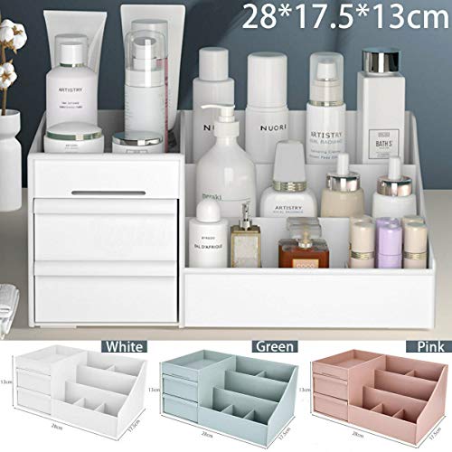 Wanclik Plastic Desk Makeup Organizer Drawer Organizers Multi-Purpose Storage Box Tray for Cosmetic Vanity for Bedroom Bathroom Office (White, 28.5X12.5X17cm)