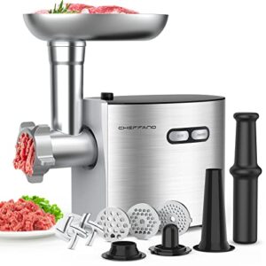 cheffano meat grinder, 2600w max stainless steel meat grinder electric, etl approved heavy duty meat mincer machine with 2 blades, 3 plates, sausage stuffer tube & kubbe kit for home kitchen use