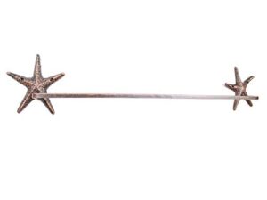 hampton nautical rustic copper cast iron starfish bath towel holder 28" - starfish wall decor -