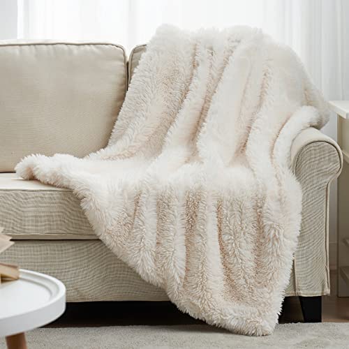 Cozy Bliss Super Soft Fuzzy Faux Fur Throw Blanket for Couch 50"x60", Long Hair Fluffy Shaggy Throw Blanket, Luxury Plush Decorative Throw Blanket for Sofa Bed (50" x 60", Ivory)