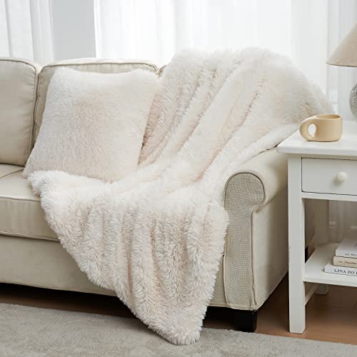 Cozy Bliss Super Soft Fuzzy Faux Fur Throw Blanket for Couch 50"x60", Long Hair Fluffy Shaggy Throw Blanket, Luxury Plush Decorative Throw Blanket for Sofa Bed (50" x 60", Ivory)