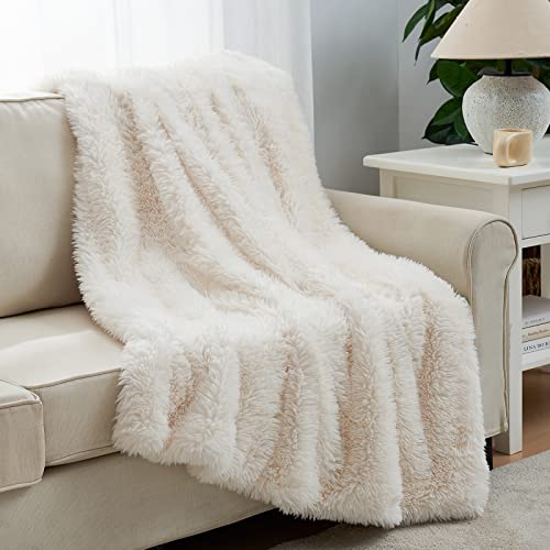 Cozy Bliss Super Soft Fuzzy Faux Fur Throw Blanket for Couch 50"x60", Long Hair Fluffy Shaggy Throw Blanket, Luxury Plush Decorative Throw Blanket for Sofa Bed (50" x 60", Ivory)