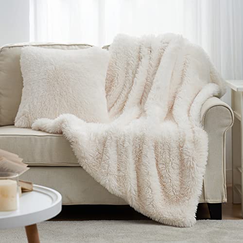 Cozy Bliss Super Soft Fuzzy Faux Fur Throw Blanket for Couch 50"x60", Long Hair Fluffy Shaggy Throw Blanket, Luxury Plush Decorative Throw Blanket for Sofa Bed (50" x 60", Ivory)