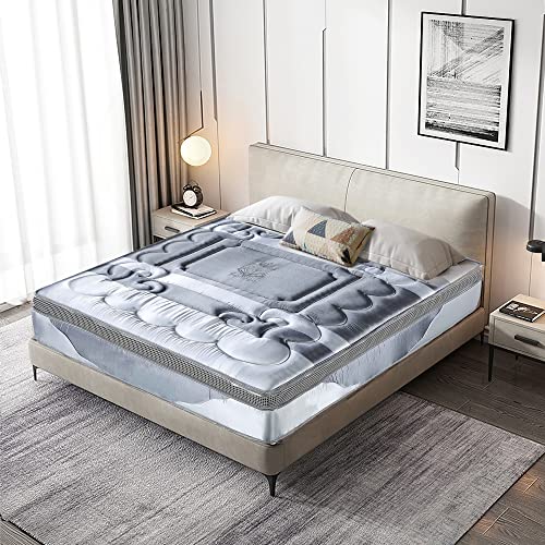 King Mattress, Rucas 12 Inch Memory Foam Mattress in a Box, King Size Mattress for Cool Sleep & Pressure Relief (King, Silver)