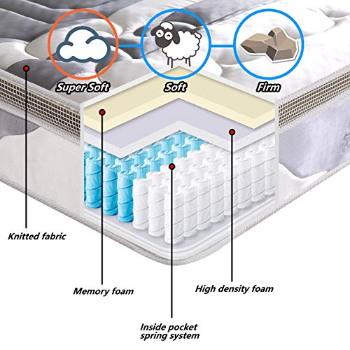 King Mattress, Rucas 12 Inch Memory Foam Mattress in a Box, King Size Mattress for Cool Sleep & Pressure Relief (King, Silver)