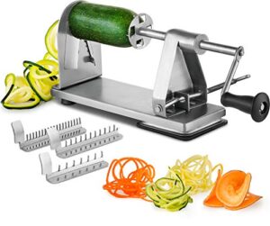 mitbak stainless steel spiralizer vegetable slicer | industrial-grade 3-blade zoodle maker | zucchini spaghetti maker | great for salad, low carb, paleo, vegan, spaghetti | suction base for non slip