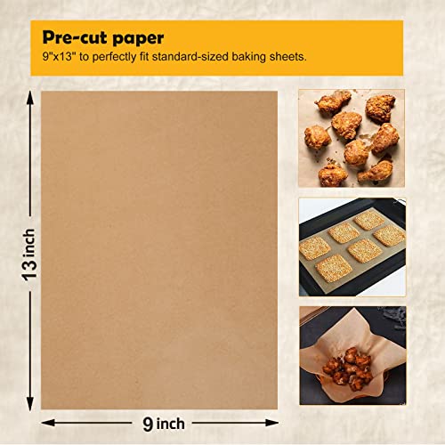 Parchment Paper Sheets, 9x13 In Non-Stick Precut Baking Parchment for Baking, Grilling, Air Fryer, Steaming, and More (Unbleached) - Quarter Sheet Size, Perfect for Bread, Cakes, Cookies, 120PCS