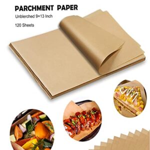 Parchment Paper Sheets, 9x13 In Non-Stick Precut Baking Parchment for Baking, Grilling, Air Fryer, Steaming, and More (Unbleached) - Quarter Sheet Size, Perfect for Bread, Cakes, Cookies, 120PCS