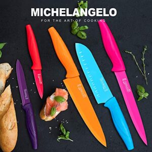 MICHELANGELO Knife Set, Sharp 10-Piece Kitchen Knife Set with Covers, Multicolor Knives, Stainless Steel Knives Set for Kitchen, 5 Rainbow Knives & 5 Sheath Covers