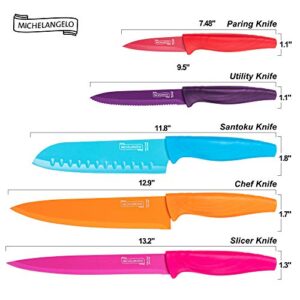 MICHELANGELO Knife Set, Sharp 10-Piece Kitchen Knife Set with Covers, Multicolor Knives, Stainless Steel Knives Set for Kitchen, 5 Rainbow Knives & 5 Sheath Covers