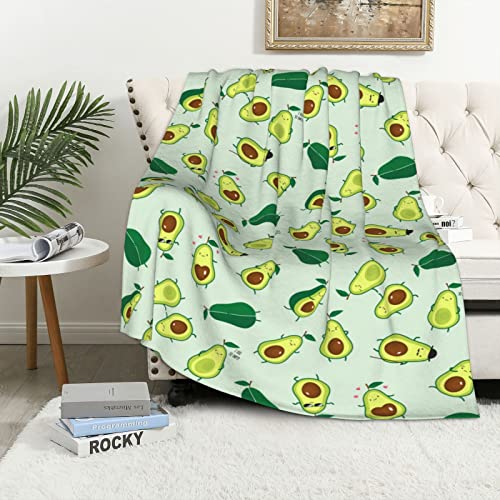 Avocado Green Fruits Throw Blanket Super Soft Warm Bed Blankets for Couch Bedroom Sofa Office Car, All Season Cozy Flannel Plush Blanket for Girls Boys Adults, 60 X 40 Inch