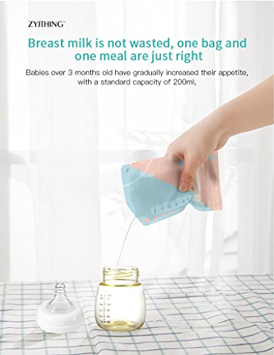 Breast Milk Storage Bags, 6.5-8 Ounces, Liquid Food Bags, Double-Layer self Sealing, Flat Storage, can Stand Upright After Filling.