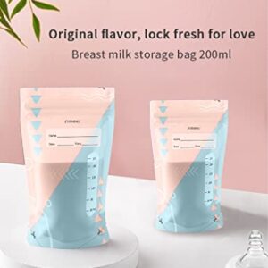 Breast Milk Storage Bags, 6.5-8 Ounces, Liquid Food Bags, Double-Layer self Sealing, Flat Storage, can Stand Upright After Filling.