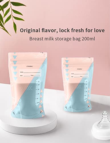 Breast Milk Storage Bags, 6.5-8 Ounces, Liquid Food Bags, Double-Layer self Sealing, Flat Storage, can Stand Upright After Filling.