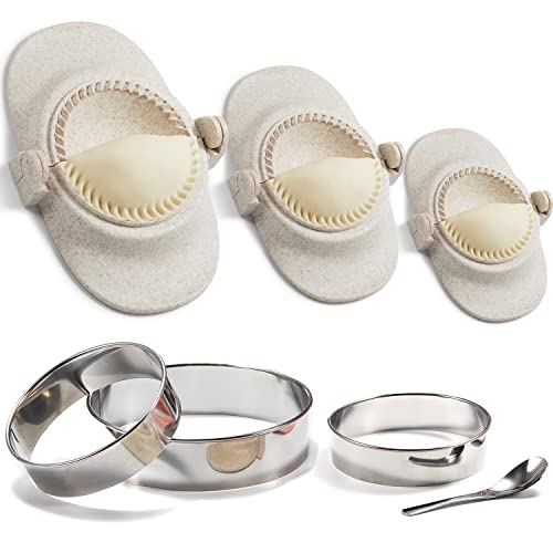 MUMSUNG Dumpling Maker, Empanadas press mold maker Set with Dough Cutter, Dumpling Mold Set for Pierogi, Pastelitos, Calzone, Turnovers, Chinese Dumpling, 3Sizes (L/4"+M/3"+S/2.6") (White)