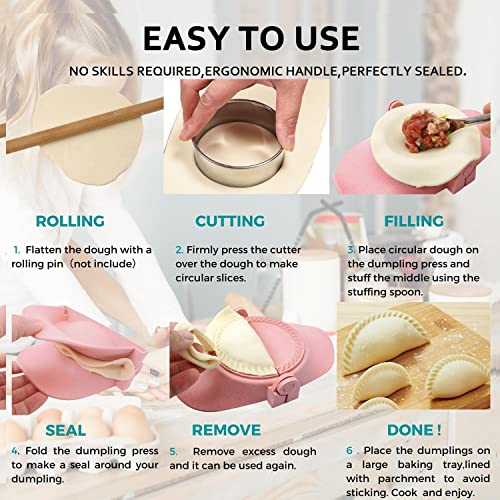 MUMSUNG Dumpling Maker, Empanadas press mold maker Set with Dough Cutter, Dumpling Mold Set for Pierogi, Pastelitos, Calzone, Turnovers, Chinese Dumpling, 3Sizes (L/4"+M/3"+S/2.6") (White)