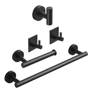 sagetta 24 in matte black bathroom accessories set 5-piece, sus304 stainless steel bathroom accessories set includes 24-inch towel bar set,3 robe towel hooks,toilet paper holder (matte black)