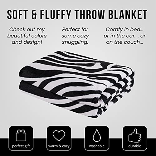 Zebra Print Throw Blanket, Adorable Super-Soft Extra-Large Zebra Blanket for Women, Girls, Teens and Children, Cute Fleece Zebra Throw (50 in x 60 in) Warm Plush and Cozy Throw for Bed, Sofa, or Couch