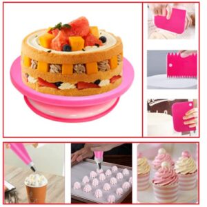 YOQXHY 90 Pcs Cake Decorating Kit Supplies with Rotating Cake Turntable & Leveler,24 Numbered Icing Tips,2 Spatulas,3 Comb Scrapers,2 Couplers,5 Bag Ties and 50 Disposable Pastry Bags