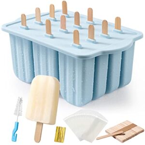 popsicles molds, meetrue 12 pieces silicone popsicle molds easy-release bpa-free popsicle maker molds ice pop molds homemade popsicle ice pop maker with 50pcs popsicle sticks+cleaning brush