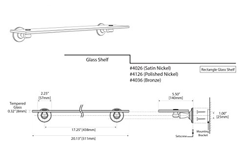 Gatco 4026 Tavern Glass Shelf, Satin Nickel