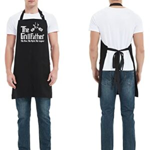 Kaidouma Funny Aprons for Men Dad with 2 Pockets - The Grillfather - Dad Birthday Gifts from Daughter Son - Father's Day Christmas Gift for Dad Chef Kitchen Bib Apron for Cooking, Grilling, BBQ