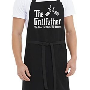 Kaidouma Funny Aprons for Men Dad with 2 Pockets - The Grillfather - Dad Birthday Gifts from Daughter Son - Father's Day Christmas Gift for Dad Chef Kitchen Bib Apron for Cooking, Grilling, BBQ