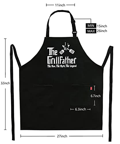 Kaidouma Funny Aprons for Men Dad with 2 Pockets - The Grillfather - Dad Birthday Gifts from Daughter Son - Father's Day Christmas Gift for Dad Chef Kitchen Bib Apron for Cooking, Grilling, BBQ