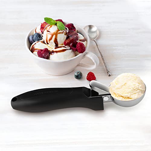 OTVAFAVA Ice Cream Scoop, Large Cookie Scoop with Ergonomic Soft Grip Handle, Heavy Duty Multifunctional Baking Scooper for Sundaes, Cupcake, Dough, Protein Balls and Meatballs, Black