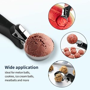 OTVAFAVA Ice Cream Scoop, Large Cookie Scoop with Ergonomic Soft Grip Handle, Heavy Duty Multifunctional Baking Scooper for Sundaes, Cupcake, Dough, Protein Balls and Meatballs, Black