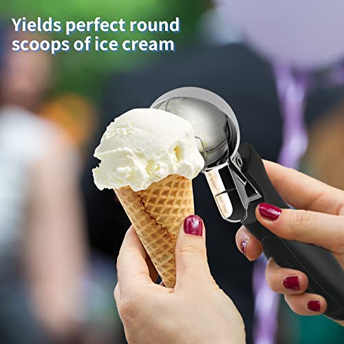 OTVAFAVA Ice Cream Scoop, Large Cookie Scoop with Ergonomic Soft Grip Handle, Heavy Duty Multifunctional Baking Scooper for Sundaes, Cupcake, Dough, Protein Balls and Meatballs, Black