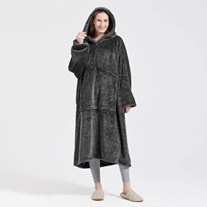 bobor sweatshirt blanket, oversized wearable hoodie fleece blanket with large front pocket for adults, men, women, and kids, super soft fuzzy warm comfortable flannel blanket（dark gray）