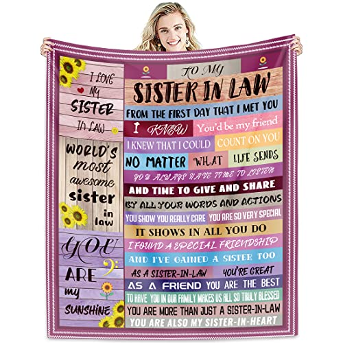 Sister in Law Gifts Blanket, Sister in Law Birthday Gifts for Women, Birthday Gifts for Sister in Law, Funny Gifts for Christmas, Engagement, Sister-in-Law Wedding Gift Throw Blankets 60"x 50"