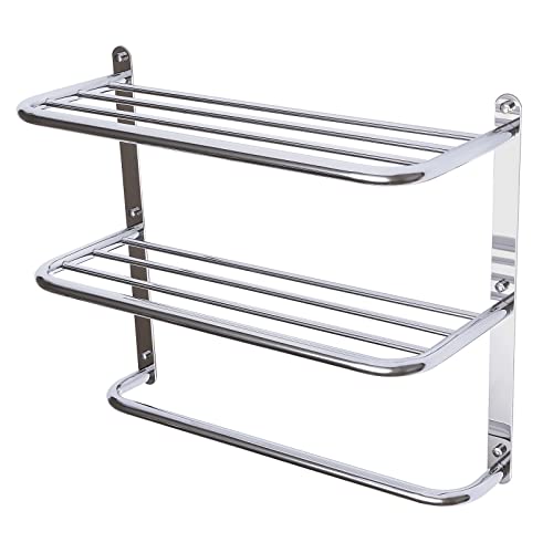 TFCFL Wall-Mounted Hanger Bar Shelf 2 Tier Towel Storage Rack Rail Bathroom Hotel Rack (Style 14)