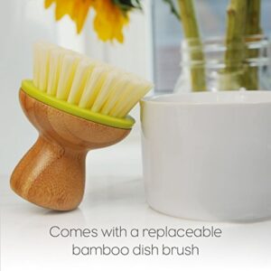 Full Circle Bubble Up Ergonomic Bamboo Handle, Dish Brush, Green