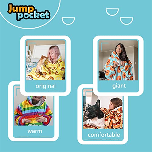 Jump Pocket Blanket Hoodie | Oversized Microfiber & Sherpa Wearable Blankets| Adult & Kids Size (Stars & Stripes)