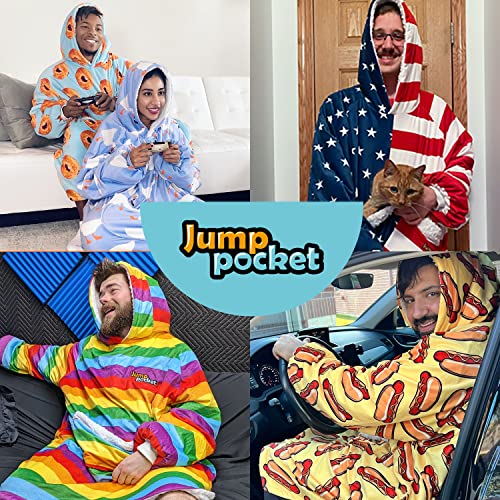 Jump Pocket Blanket Hoodie | Oversized Microfiber & Sherpa Wearable Blankets| Adult & Kids Size (Stars & Stripes)