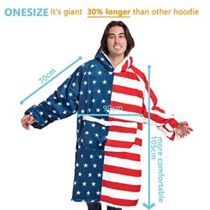 Jump Pocket Blanket Hoodie | Oversized Microfiber & Sherpa Wearable Blankets| Adult & Kids Size (Stars & Stripes)