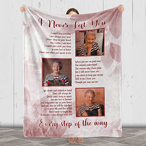 Custom Memorial Blanket, Gift for Loss of Loved Ones, Family, Friend, I Never Left You, Condolence Bereavement Gift Fleece Blanket with Personalized Pictures for Couch Bed Sofa Printed in USA