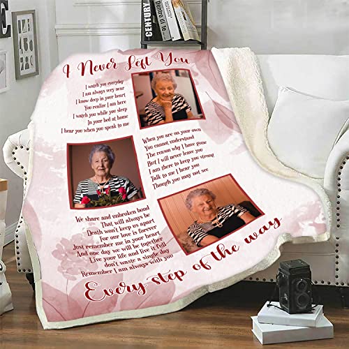 Custom Memorial Blanket, Gift for Loss of Loved Ones, Family, Friend, I Never Left You, Condolence Bereavement Gift Fleece Blanket with Personalized Pictures for Couch Bed Sofa Printed in USA