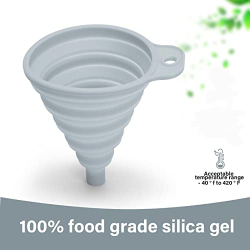 Silicone Collapsible Funnel Set of 4, 3different Size,1 for S, 2 for M,1for L, Kitchen Gadgets Foldable Funnel for Water Bottle Liquid Transfer Food Grade (Grey)