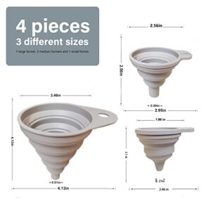 Silicone Collapsible Funnel Set of 4, 3different Size,1 for S, 2 for M,1for L, Kitchen Gadgets Foldable Funnel for Water Bottle Liquid Transfer Food Grade (Grey)