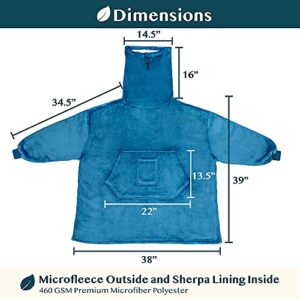 PAVILIA Wearable Blanket Hoodie with Neck Warmer, Plush Oversized Sweatshirt, Big Hooded Blanket Sweater with Giant Pocket, Super Soft Cozy Warm Gift for Women Men Adult (Sherpa Fleece, Teal Blue)