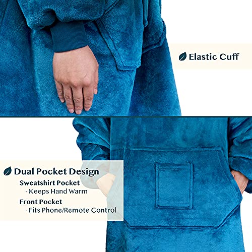 PAVILIA Wearable Blanket Hoodie with Neck Warmer, Plush Oversized Sweatshirt, Big Hooded Blanket Sweater with Giant Pocket, Super Soft Cozy Warm Gift for Women Men Adult (Sherpa Fleece, Teal Blue)